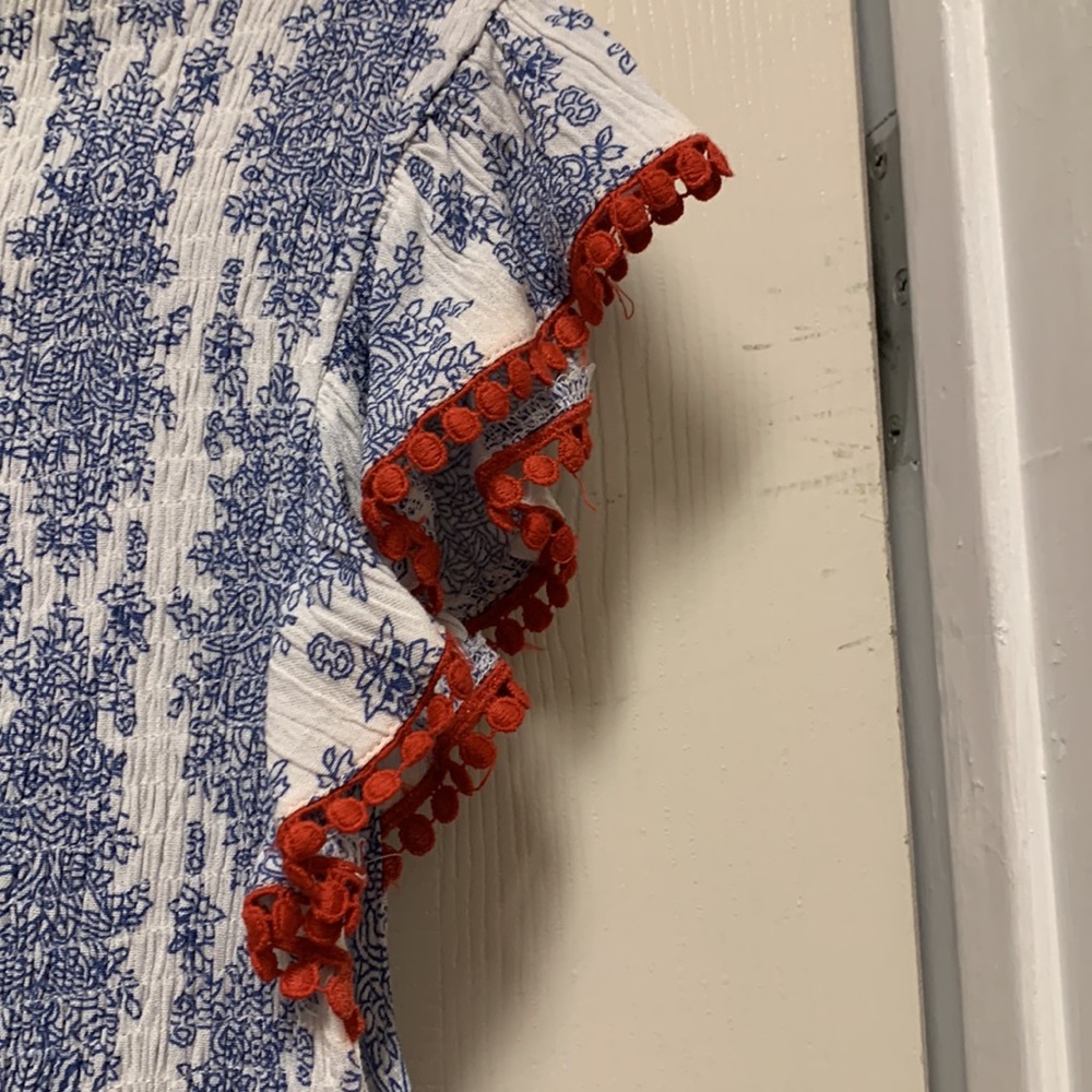 Thml Red White And Blue Smocked Top Wirh Red Pompon T… - Gem